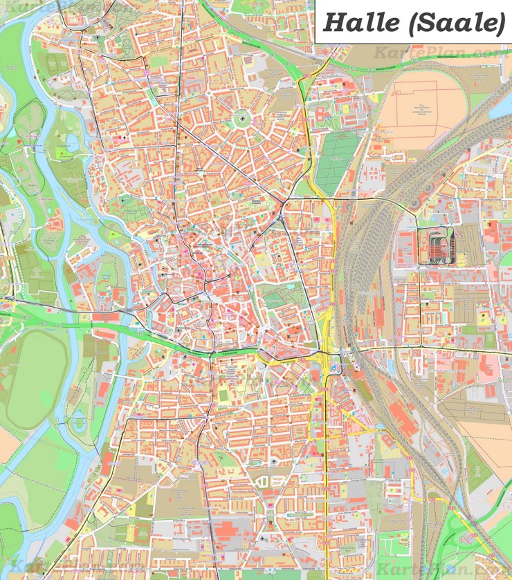 Große detaillierte stadtplan von Halle (Saale)