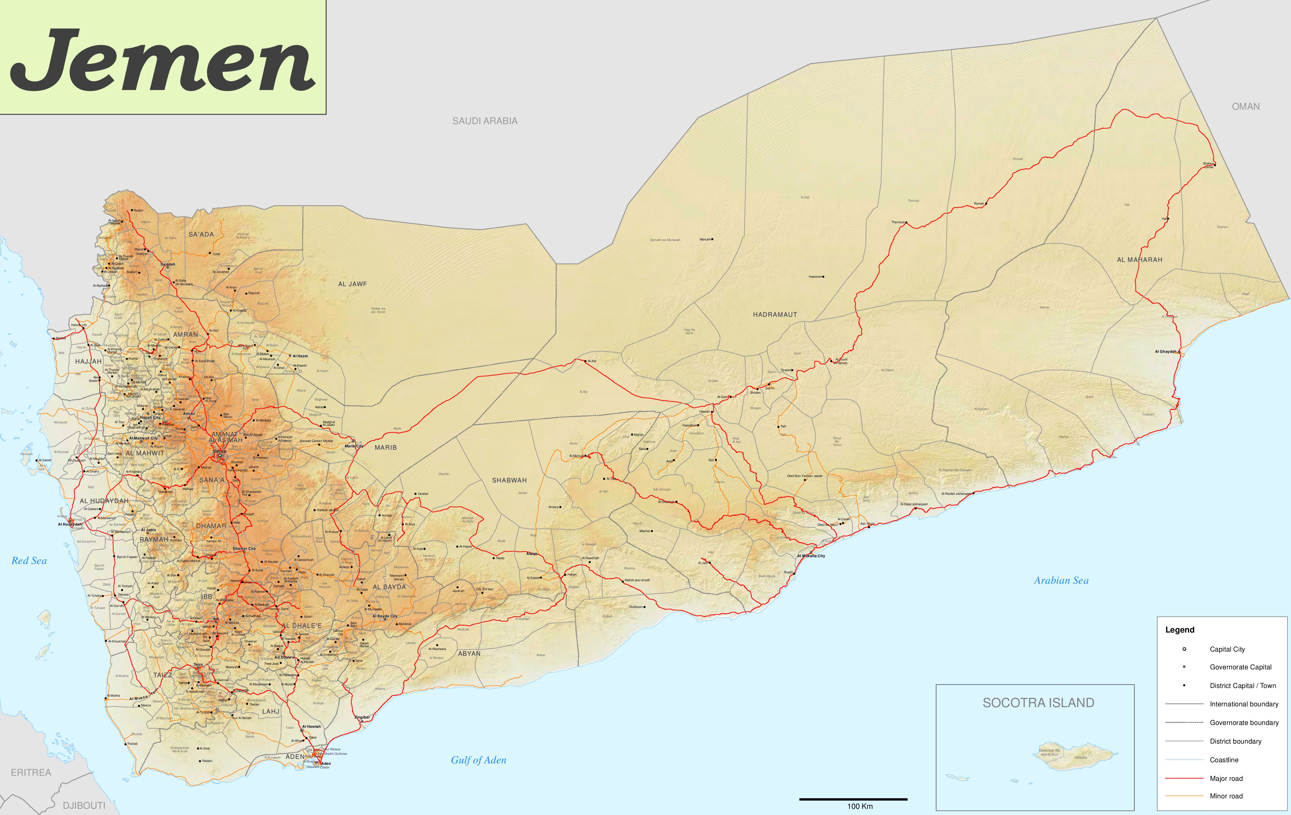 Große detaillierte karte von Jemen