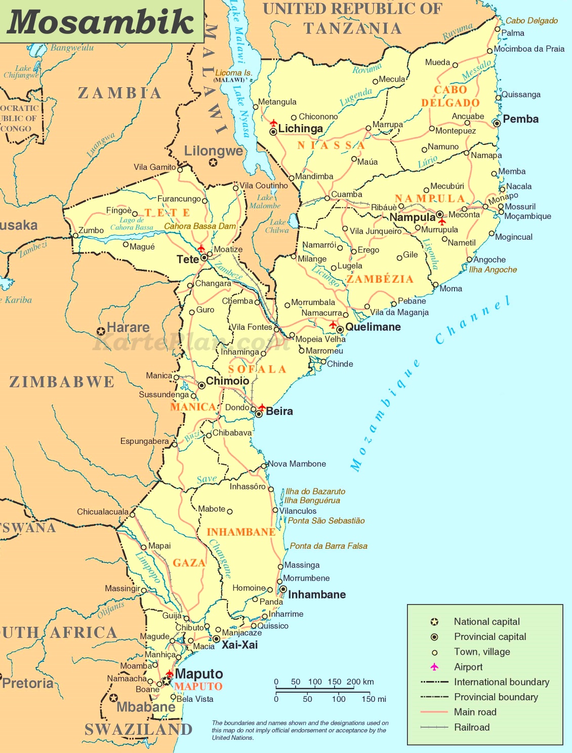 Straßenkarte von Mosambik