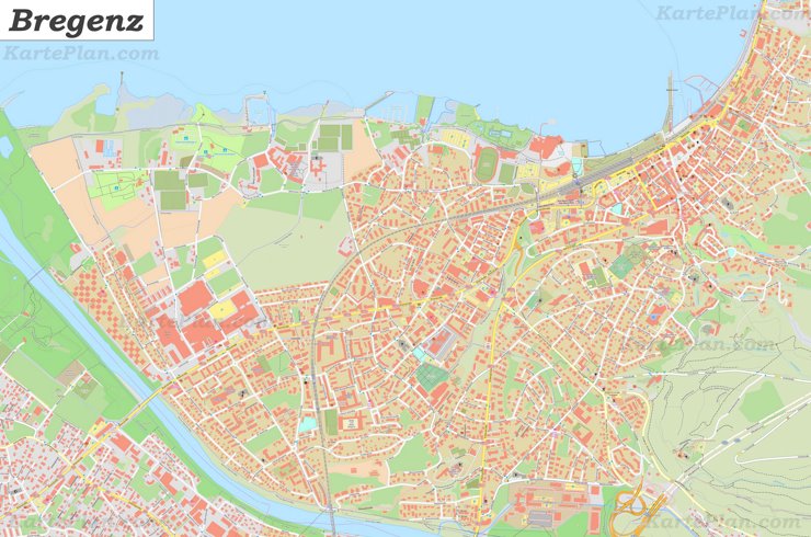 Große detaillierte stadtplan von Bregenz
